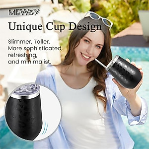MEWAY 12oz Stainless Steel Wine Tumbler with Lid - Double Wall Vacuum Insulated Swig cups for Hot and Cold Drinks, Ideal for Coffee, Beer, Wine gifts for Women under 10 dollars(Black Leopard,1)