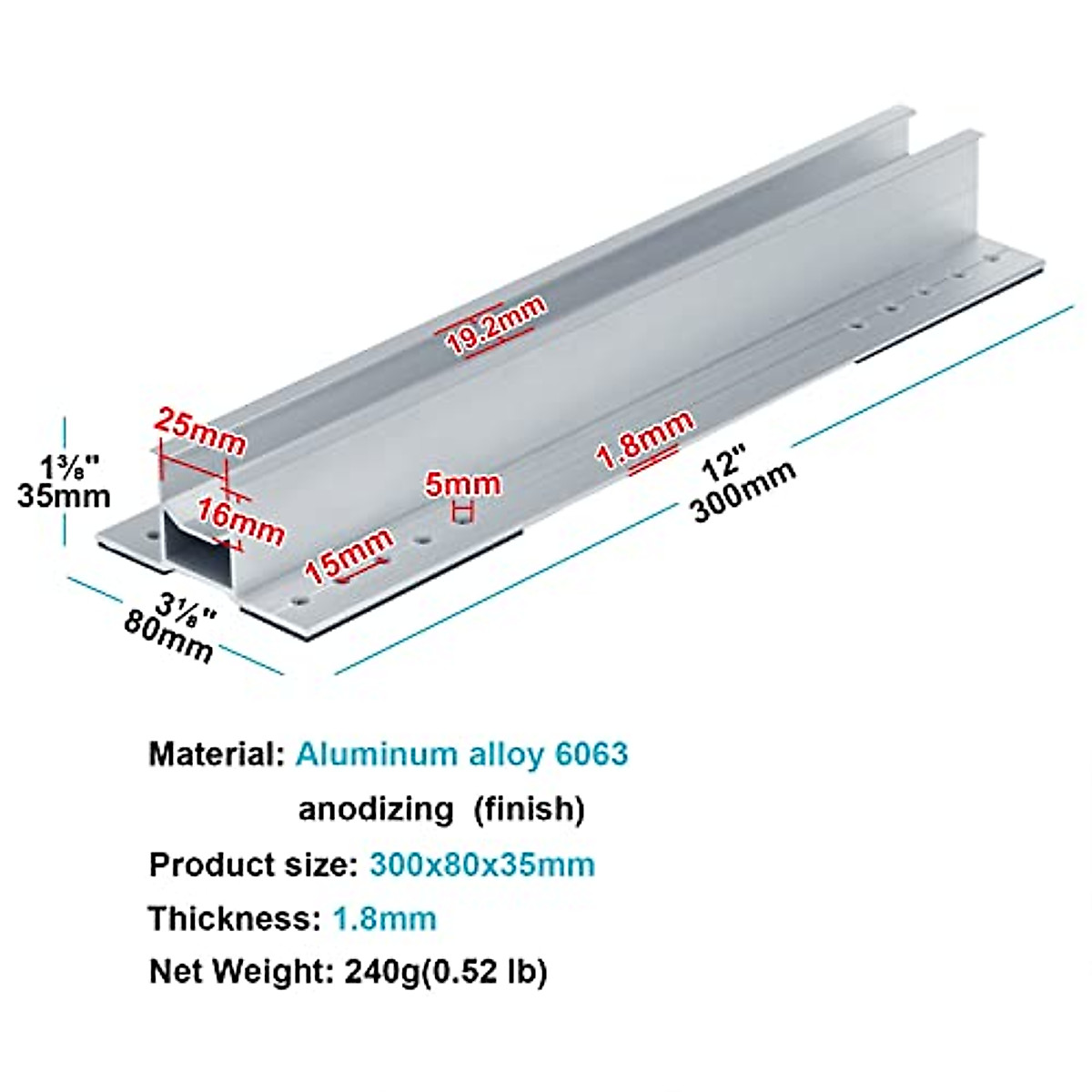 eoere 4 PCS 12" Solar Panel Aluminium Rail Mounting System Kit for Fixing Mount Solar Moduals, Solar Panel Mounting Rail Roof Bracket Shed Metal Concrete Roof Off Grid