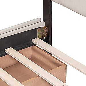 Harper & Bright Designs Queen Size Upholstered Platform Bed with Storage, Queen Bed Frame with 4 Drawers and Tufted Headboard for Teens Adults, No Box Spring Needed, Beige