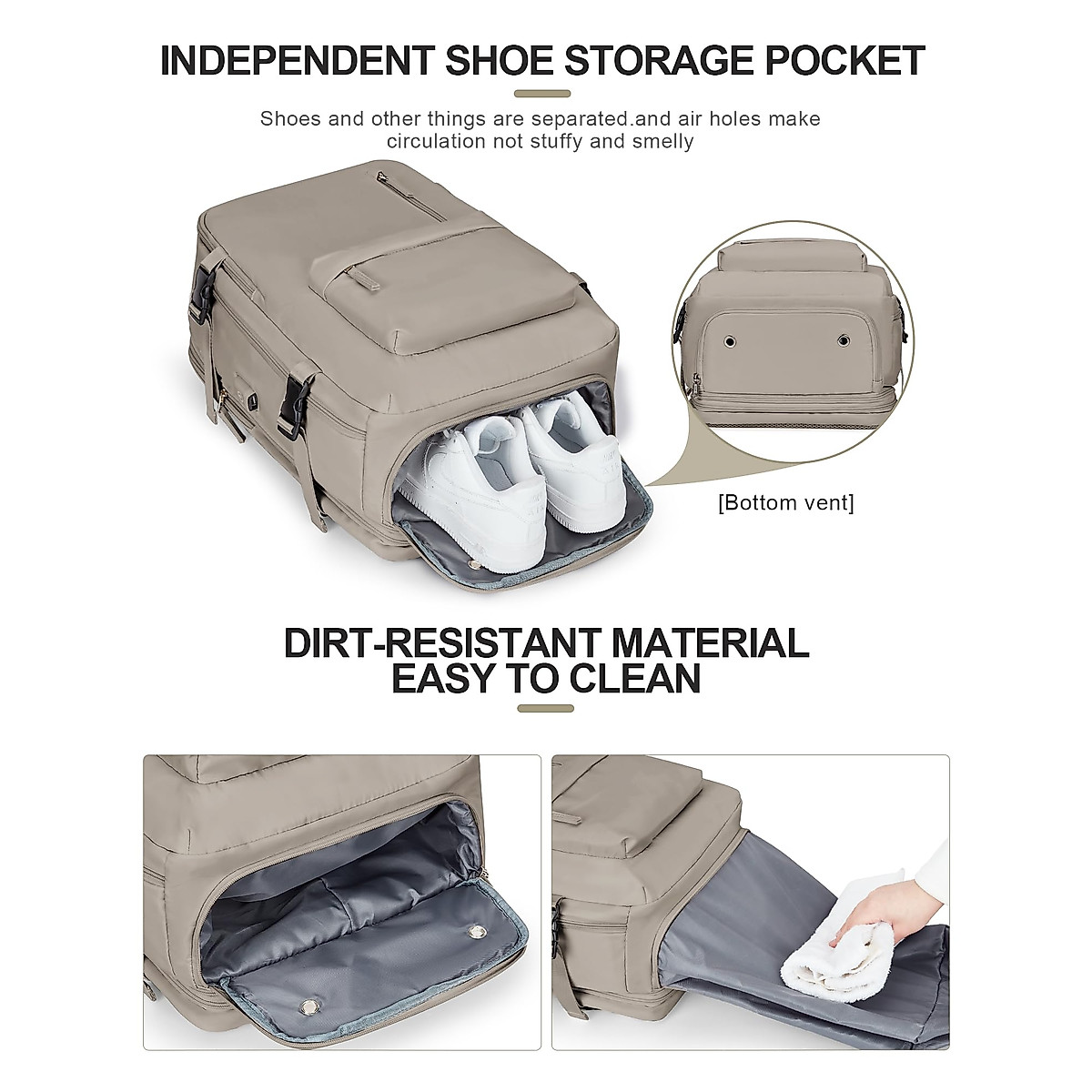 Large Travel Laptop Backpack, Expandable Flight Approved Backpack, Carry on Backpack for Women, Waterproof 17inch Laptop Hiking Backpack with Shoe Compartment, Grey Brown