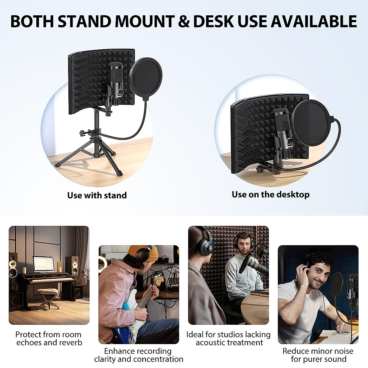 Studio Recording Microphone Isolation Shield with Pop Filter &Tri-Stand Kit Music Recording USB Condenser Mics to Laptop Pc Mac Phone Equipment for Singing Song