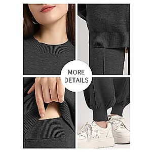 SuperPrity Two Piece Outfits for Women Fall Lounge Wear Set Sweater Pullover Top with Sweatpants Set Long Sleeve Knit Set-L,Black