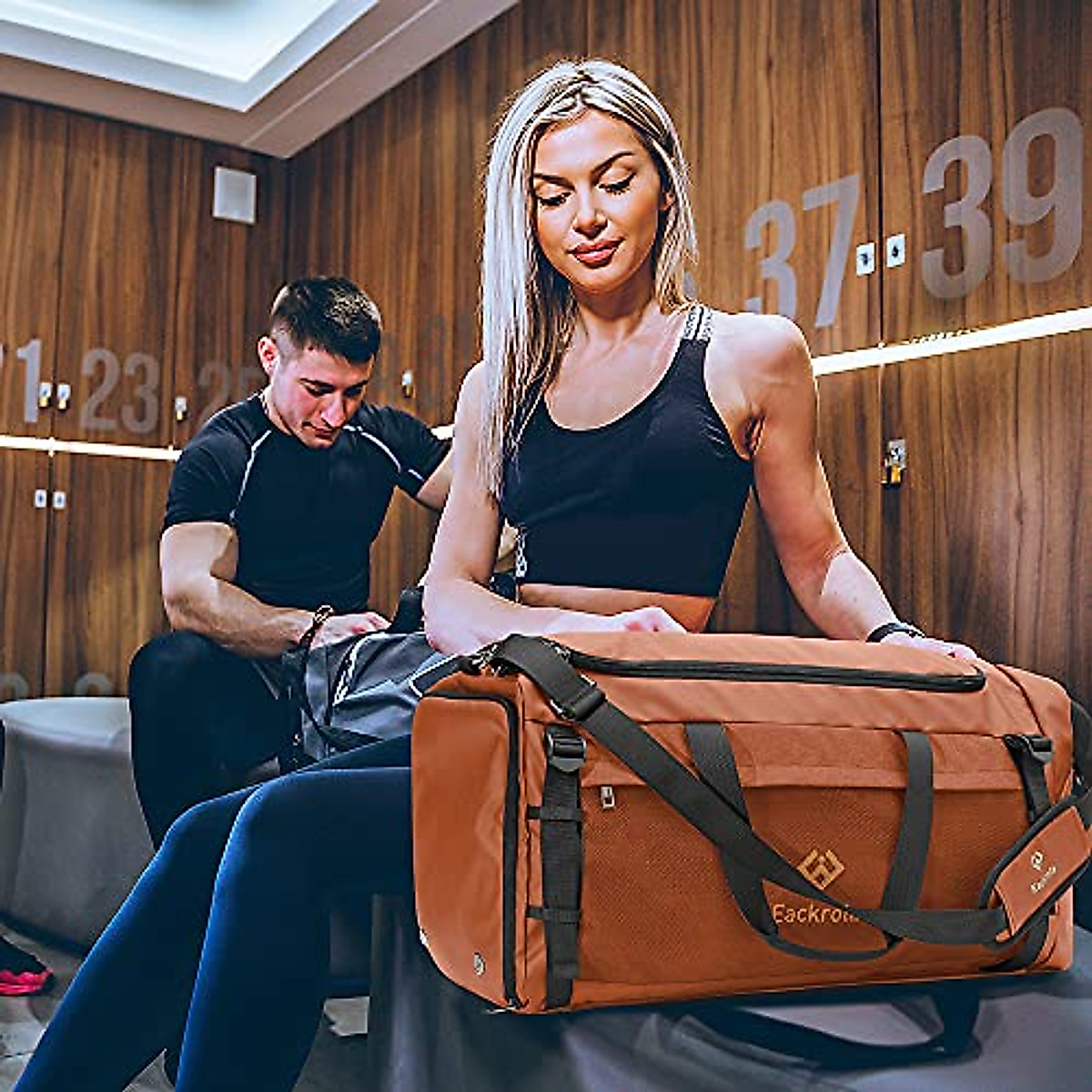 Eackrola Large Sports Gym Bag, Travel Duffel bag with Wet Pocket & Shoes Compartment for men women, 65L, Lightweight