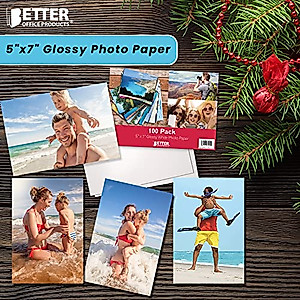 Premium Glossy Photo Paper, 5 x 7 inch, 100 Sheets, 200gsm, by Better Office Products, 5 x 7, 100-Count Pack
