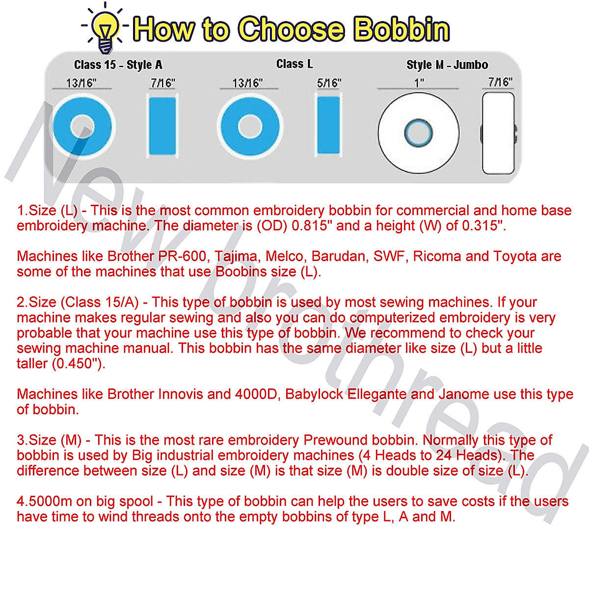 New brothread 144pcs White 70D/2(60WT) Prewound Bobbin Thread Plastic Size A SA156 for Embroidery and Sewing Machine Polyester Thread Sewing Thread