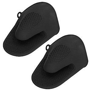 Silicone Oven Mitts Pair, Silicone Oven Mitts, 2PCS Oven Mitts Mini Silicone Thickened Anti Scalding Cooking Pinch Mitts for Kitchen (Black)