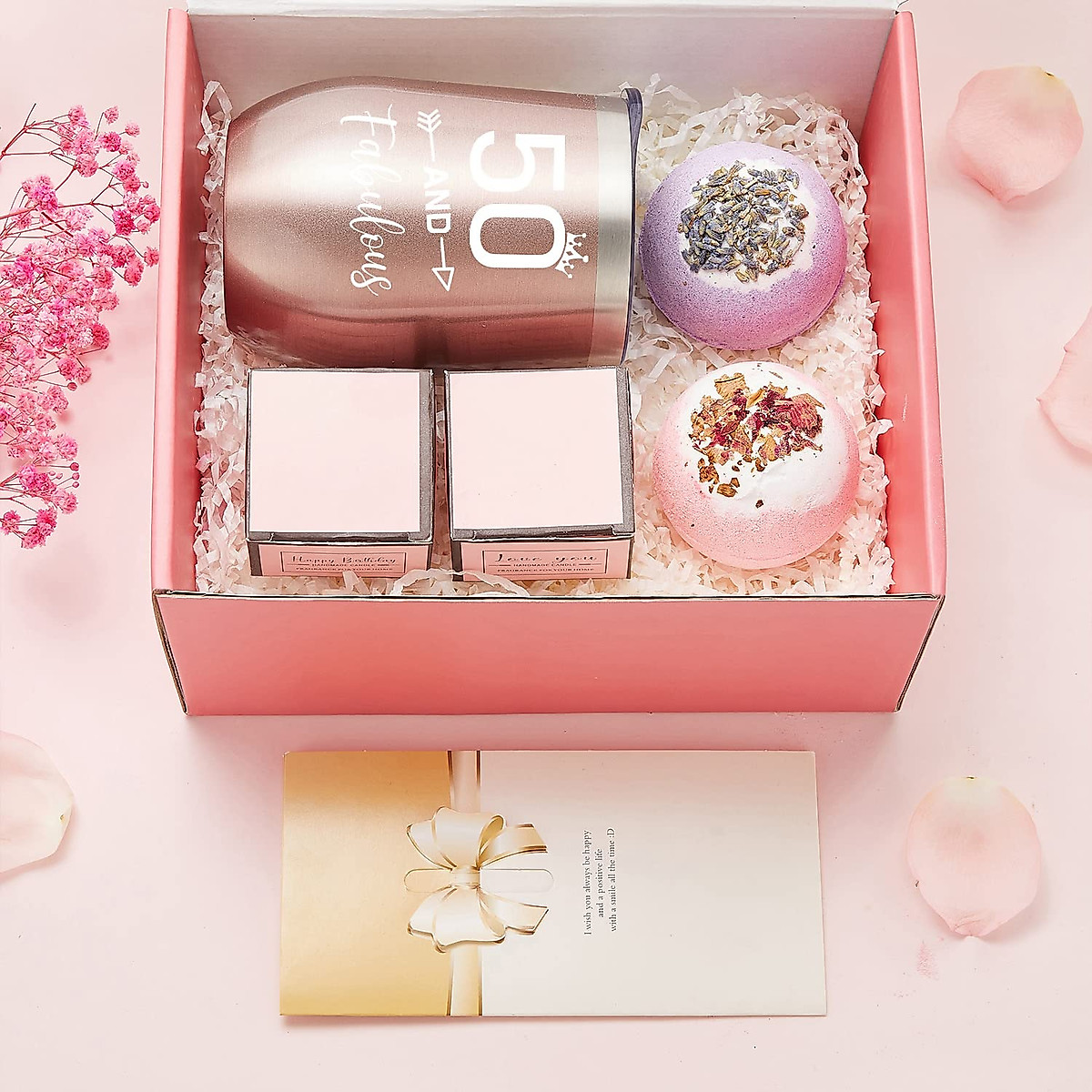 50th Birthday Gifts for Women-Relaxing Spa Gift Box Basket for Her Mom Coworkers, Sisters, Aunt, BFF, Teachers, Nurses Unique Happy Birthday Bath Set Gift Ideas -Best Birthday Gift Boxes for Women