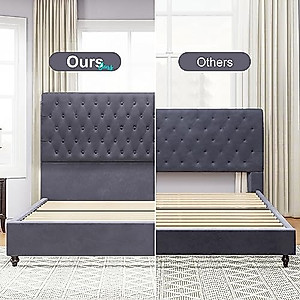 Jocisland Upholstered Bed Frame Queen Size Velvet Tufted Bed Frame Sleigh Headboard Silver Gray