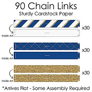 Big Dot of Happiness Royal Prince Charming - 90 Chain Links and 30 Paper Tassels Decoration Kit - Baby Shower or Birthday Party Paper Chains Garland - 21 feet