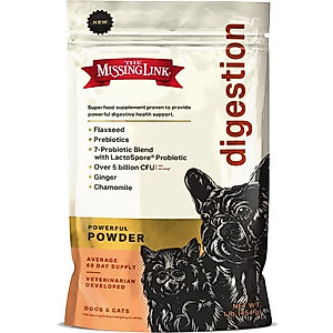 The Missing Link Digestion Superfood Supplement Powder for Dogs & Cats - Fiber, 7-Probiotic Blend + Chicory Root Prebiotic, Ginger, Chamomile - Supports Daily Digestive & Bowel Health - 1lb
