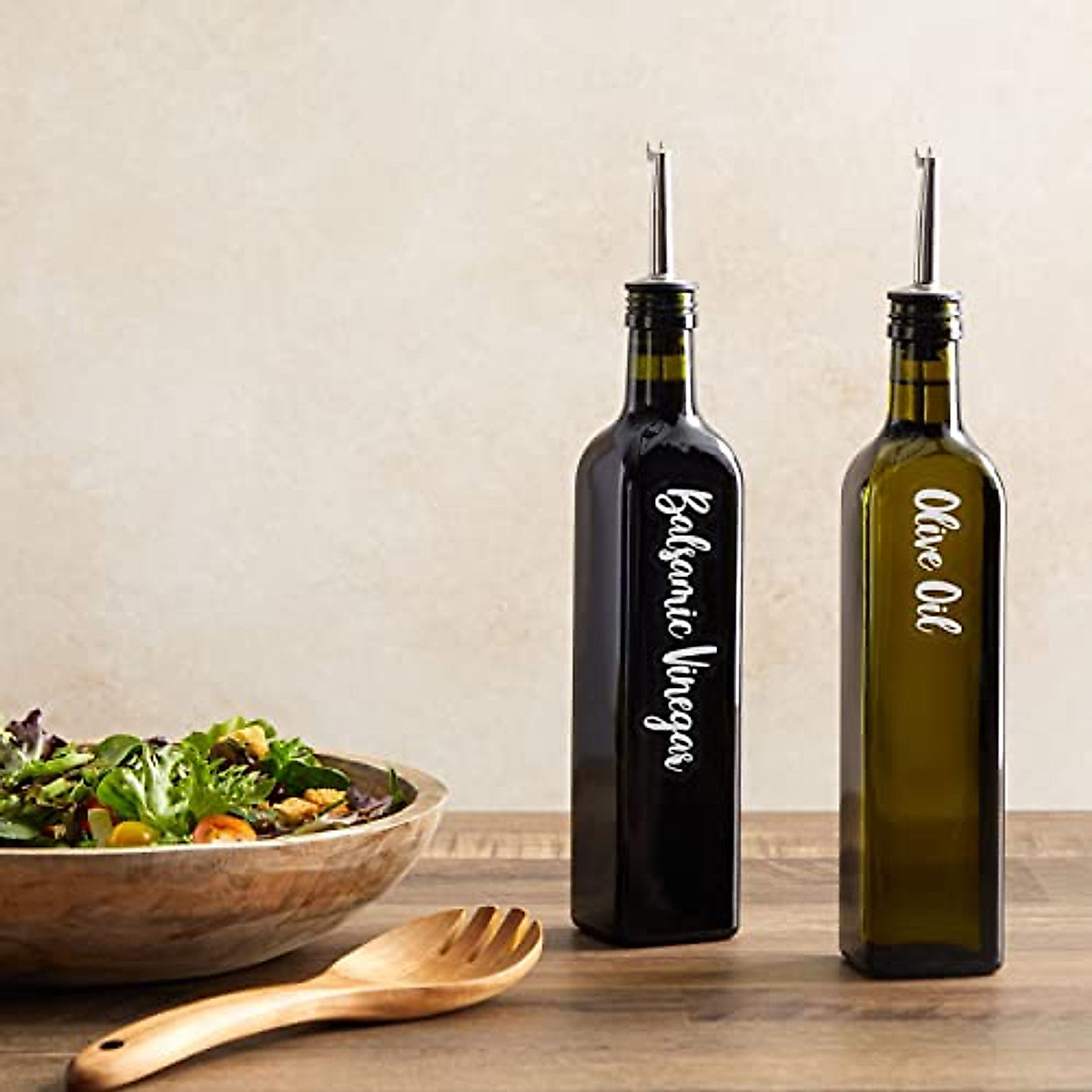 Talented Kitchen 132 White Cursive Oil and Vinegar Labels for Bottles, Clear Preprinted Condiments Stickers for Squeeze Dispensers, Kitchen Pantry Organization