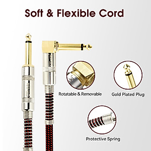 OTraki 3FT Guitar Cables 2 Pack Electric Guitar Chord 1/4 Inch Straight to Right Angle 6.35mm Gold Plated TS Plug Nylon Connect Guitar Instrument Cable for Guitar Bass Drum Audio Device 1M