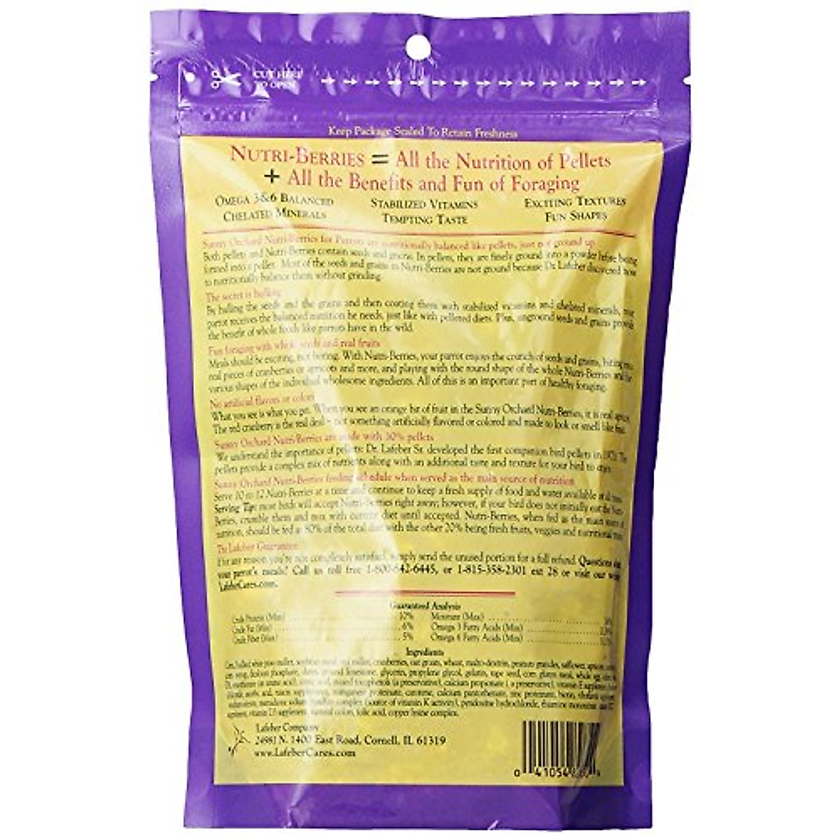 LAFEBER'S Nutri-Berries Parrot Food 2 Flavor Variety Sampler Bundle, (1) Each: Sunny Orchard with Cranberries Apricots Dates, Garden Veggie with Carrots Peas Broccoli (10 Ounces)