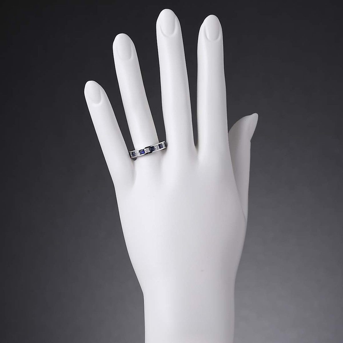 PEORA Created Blue Sapphire Half Eternity Wedding Ring Band for Women 925 Sterling Silver, 1 Carat total Princess Cut, Size 7