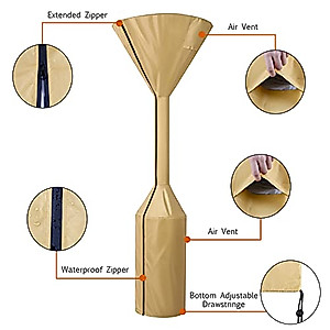 Wrakus Patio Heater Cover Outdoor Propane Gas Outside Waterproof Heavy Duty Fabric Durable Oxford with Zipper for Backyard Garden Treasures Porch Fire Standing Deck Heaters Covers Accessories Gold