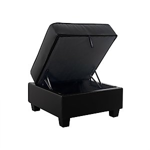 Naomi Home Square Ottoman Module for Modular Sectional Sofa, Storage Ottoman Footrest and Square Seat Cube, Air Leather Foot Stool - Black