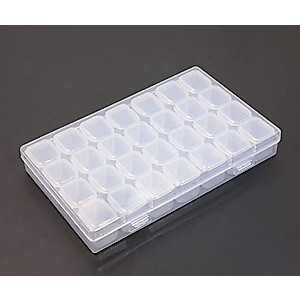 ONLYKXY 2 Pack 56 Slots Plastic Small Clear Storage Box 28 Compartments Organization Boxes with Cover for DIY Art Craft Nail Tip Drill Jewelry Earring Beads Fishing Tackle Empty Case Diamond Painting Storage Containers (White)