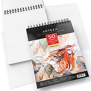 ARTEZA Drawing Paper Pad, 8 x 10 Inches, Pack of 2, 50 Sheets Each, Spiral Bound Artist Drawing Books, Durable Acid Free White Sketch Paper