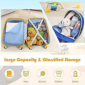 Goplus Kids Luggage Set, 12" & 18" Kids Carry On Luggage Set, Multi-directional Wheels Suitcase, Large Capacity Rolling Trolley Suitcase, Gift for Boys and Girls Toddlers Children Travel (Car)
