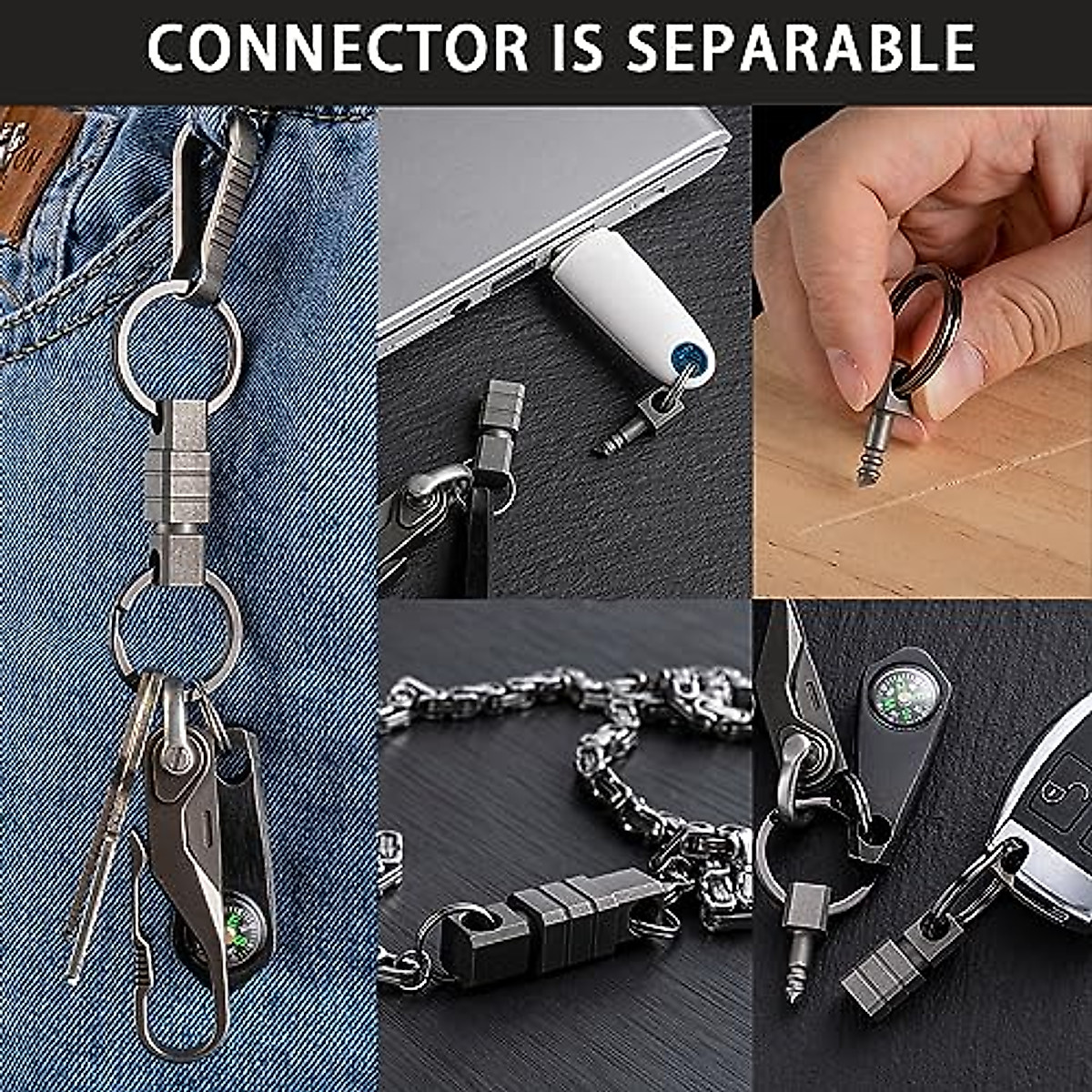 TISUR Titanium Quick Release Keychain,Pull Apart Detachable Key Chain,Swivel Clasps for Jewelry Necklace Bracelet Making,EDC Multitool for Men Women (Matte quick release keychain)