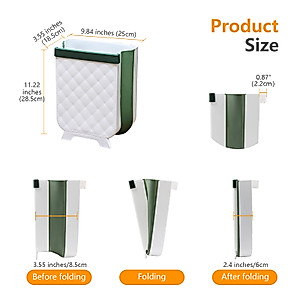 HUAPPNIO Hanging Trash Can for Kitchen Cabinet Door Wall Mounted Foldable Plastic Garbage Bin 2.6 Gallon Green