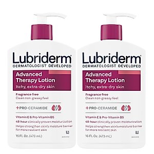 Lubriderm Advanced Therapy Fragrance Free Moisturizing Hand & Body Lotion + Pro-Ceramide with Vitamins E & Pro-Vitamin B5, Intense Hydration for Extra Dry Skin, 16 fl. oz, 2 Pack