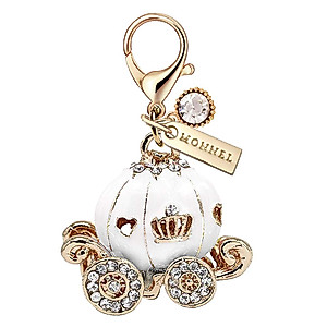 MC111 Princess Pumpkin Carriage Lobster Clasp Charm Pendant with Pouch Bag (White,1 piece)