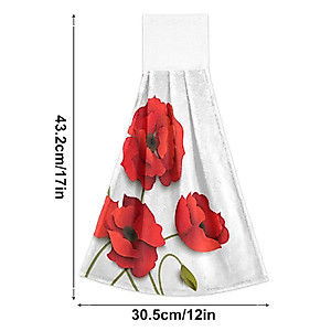 Spring Red Poppy Kitchen Hanging Towel 12 x 17 Inch Rose Blossom Floral Flowers Hand Tie Towels Set 2 Pcs Tea Bar Dish Cloths Dry Towel Soft Absorbent Durable for Bathroom Laundry Room Decor