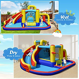 BOUNTECH Inflatable Water Slide, Mega Water Park Bounce House Combo for Kids Backyard Outdoor Fun w/Splash Pool, Climbing Wall, Blow up Waterslides Inflatables for Kids and Adults Party Gifts