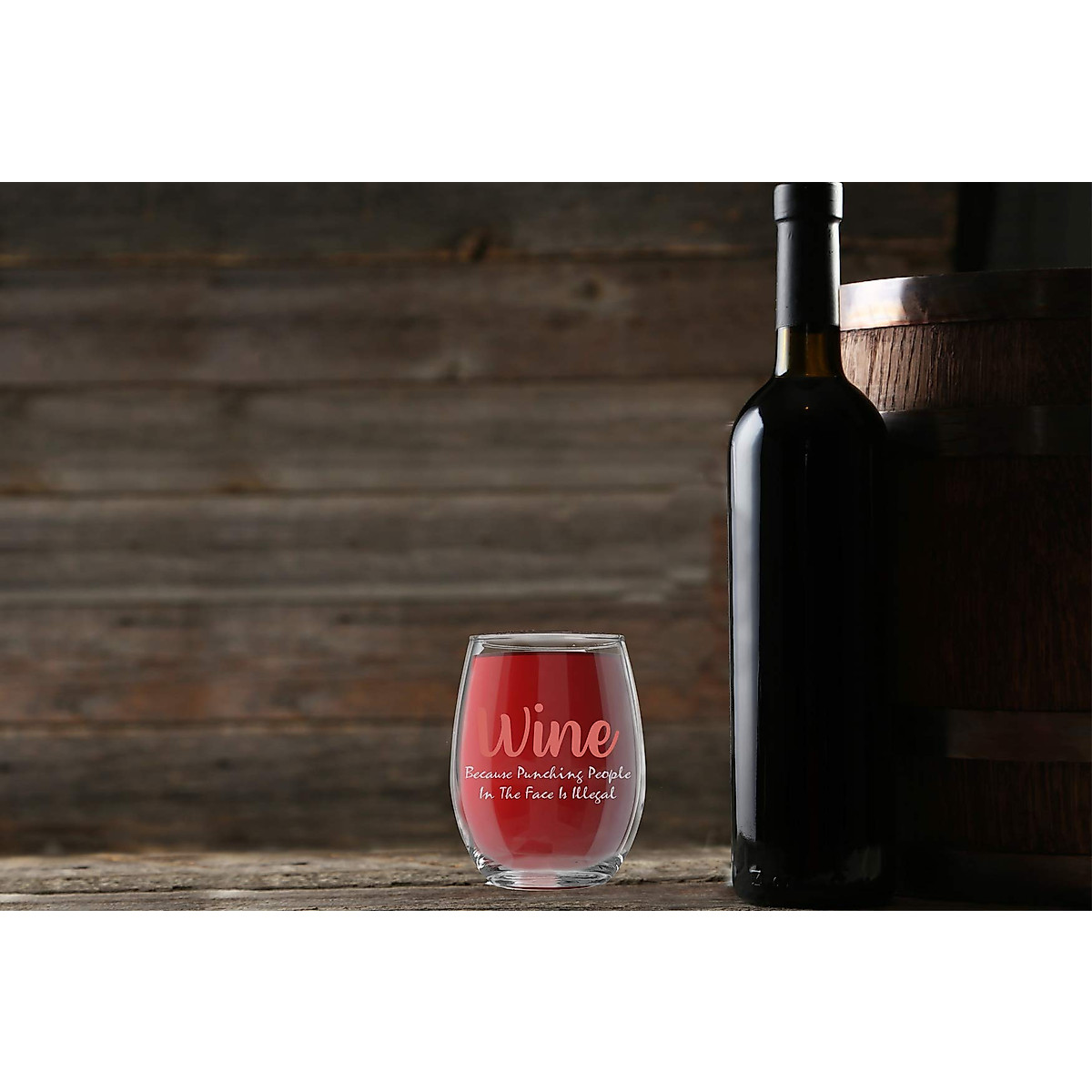 Wine Because Punching People In The Face Is Illegal 15oz Crystal Wine Glass - Fun Unique Novelty Idea for Him, Her, Mom, Wife, Coworker, Boss, Sister, Best Friend, Mom Birthday Mother's Day Christmas
