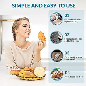 KEEPEEZ Bread Maker Machine, 2LB Premium Stainless Steel Bread Maker, 17-in-1 with Gluten Free, Jam, Yogurt, Dough, Auto Nut Dispenser, Ceramic Pan, 1Hour Keep Warm, 3 Crust Shades, 2 Paddles, Recipes