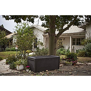 Keter Sumatra 135 gallon Outdoor Storage Rattan Deck Box, Brown