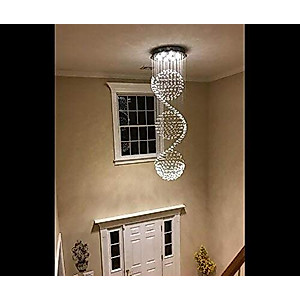 Crystal Chandeliers Modern Spectacular Spiral Sphere Raindrop Chandelier K9 Crystal Ceiling Light Fixture for Living Room Hotel Hallway Foyer EntryWay Staircase Chandelier Romantic Deco 20 Inch X 71 Inch of CRYSTOP