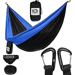 Tree Camping Hammock for Outdoors – Lightweight Double Hammock with 2 Tree Straps, 2 Carabiners and Stuff Sack – 210T Parachute Nylon Triple Stitched to Support 500 lbs for Backpacking and Hiking