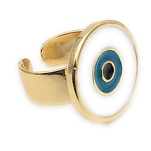 LESLIE BOULES Evil Eye Enamel Ring Adjustable Size Protection Jewelry