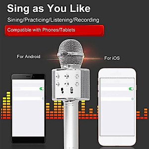 WS-858 Bluetooth Karaoke Microphone Recording 3-in-1 Handheld Portable Mic Speaker Machine Music Player Recorder for Karaoke Party Wedding Meeting