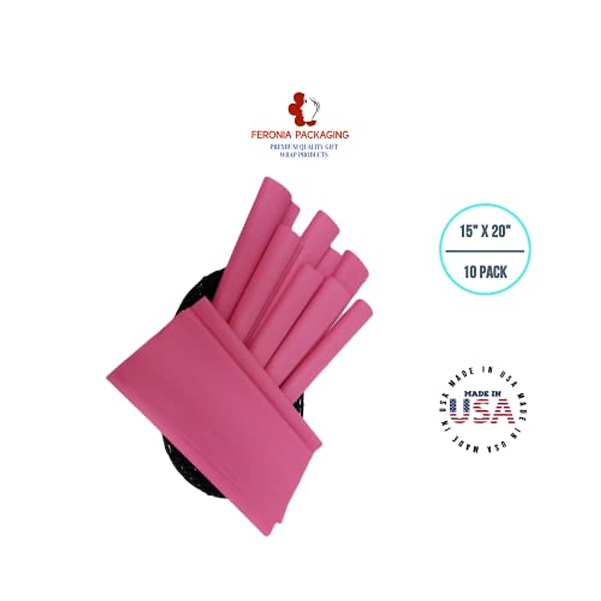 Feronia packaging Hot Pink Tissue Paper Squares, Bulk 10 Sheets, Premium Gift Wrap and Art Supplies for Birthdays, Holidays, or Presents, Large 15 Inch x 20 Inch Made in USA