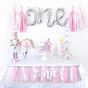 Winter Alderland Snow High Chair Tutu - 1st Birthday high Chair Banner, Smash Cake Photo Props, Winter Wonderland Snowflake Design ONE, 1st Birthday Photo Background. (Snowflake)