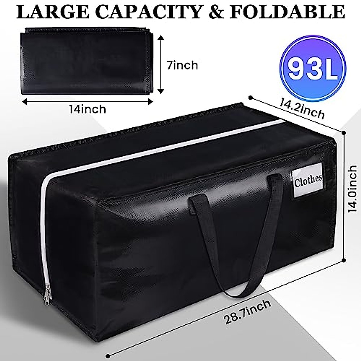 StorageRight Extra Large Moving Bags Oversized Moving Boxes with Strong Handles ＆ Zippers，Collapsible ＆ Reusable Storage Tote for Items，Ideal for Packing & Space Saving 93L,8-Pack