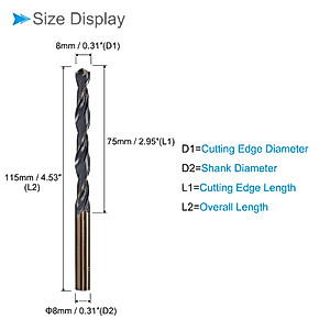 CoCud Twist Drill Bits, 8mm Cutting Edge, Titanium & Nitride Coated High Speed Steel 4341 Round Shank - (Applications: for Stainless Steel Drilling Machine), 2-Pieces
