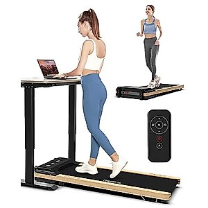 Redliro Walking Pad Treadmill Under Desk, Wood 300 lb Capacity Sports Equipment with Remote Control LED Display, Compact Portable Walking Machine for Office & Home Use (Natural Wood)