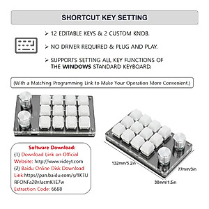 KUIDAMOS 12 Key Mini Mechanical Gaming Keyboard,Macro Keyboard Knob with Type C to USB Interface Mini One-Handed Mechanical Gaming Keypad One-Click Start for Linux OS X(White)