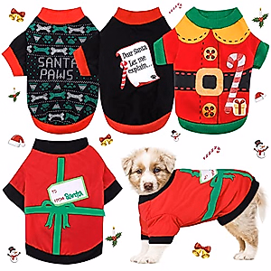 4 Pack Santa Christmas Dog Shirts for Small Dogs Cats Funny Christmas Dog Clothes Shirts for Small Dogs and Cats Puppy Christmas Clothes T-Shirts Winter Christmas Party Gift (Small Size)