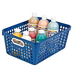 Really Good Stuff Large Plastic Book Baskets, 13¼" by 10" by 5½" - Single, Navy | Classroom Library Organizer, Toy Storage, Multi-Purpose Organizer Basket
