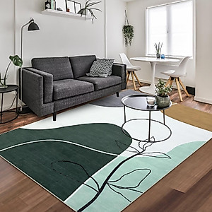 GlowSol Art Large Area Rug 8x10 Machine Washable Living Room Rug Non Slip Indoor Throw Rug Carpet Mid Century Modern Aesthetic Carpet for Nursery Bedroom, Green