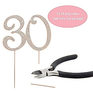 Crystal Creations 30 Cake Topper - Premium Rose Gold Metal - 30th Birthday or Anniversary Party Sparkly Rhinestone Decoration Makes a Great Centerpiece - Now Protected in a Box