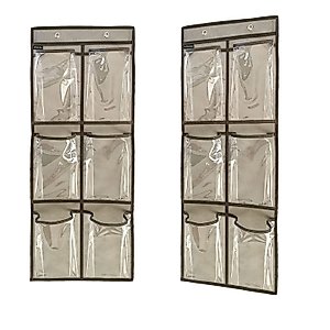 ANZORG 2 Packs Over The Door Hanging Closet Shoes Holder Organizer Shoe Storage Shoe Rack with 6 Pockets (Clear PVC Pockets)