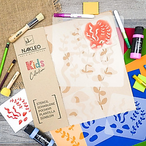 NAKLEO 5 pcs Reusable Plastic Stencils - Seaweed Algae Aquarium - 13.4" to 3.5" - Pattern Children Kids Painting Template Room Decor - Craft DIY Wall Furniture