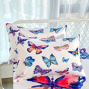 CVHOUSE Butterfly Fitted Sheet Queen Size,Butterfly Bedding Set,Colorful Butterfly Bed Sheet Set,1 Flat Sheet & 1 Fitted Sheet with 2 Pillow Cases - 4 Piece