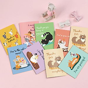 24 Funny Cats Thank You Cards With Envelopes & Stickers, Assorted Cats Pun Appreciation Cards for Kids Business Employee, Cute Cat Bulk Note Cards Stationery Box Set